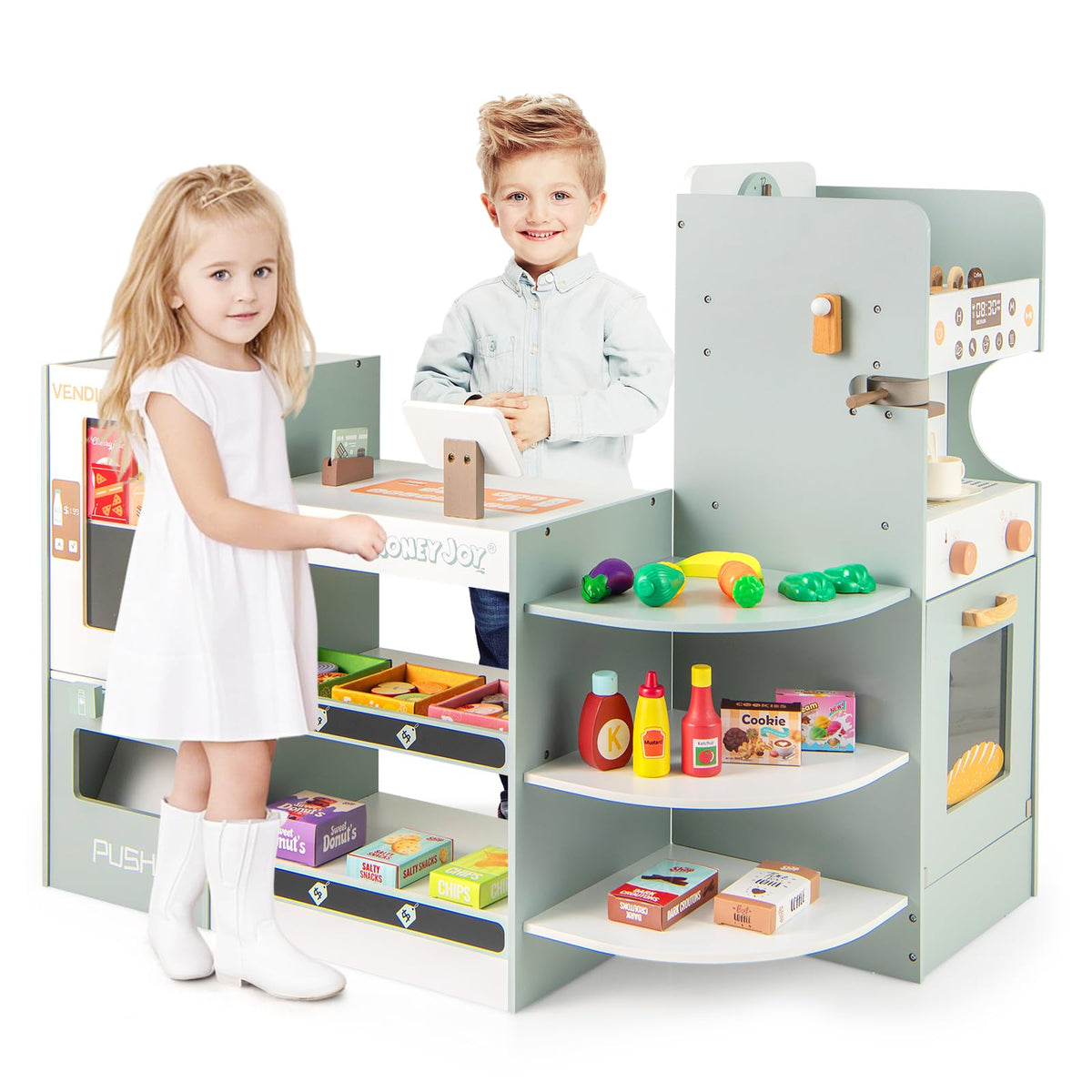 INFANS Grocery Store Playset, Kids Play Store, Wooden Supermarket Play ...