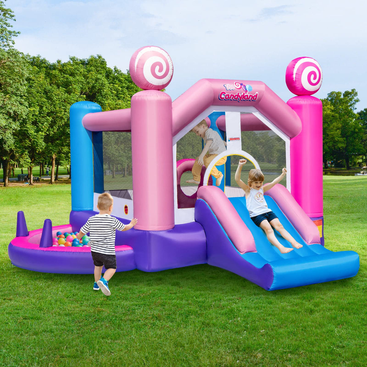 INFANS Inflatable Bounce House, Kids Candyland Pink Jumping Castle wit
